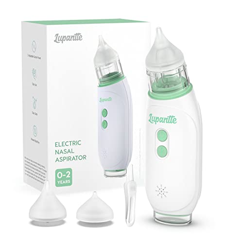 Baby Electric Nasal Aspirator, Lupantte Rechargeable Baby Nose Sucker, Electric Nose Aspirator for Toddler, Clean Mucus/Snot, with Music and Light Function, 3 Gears Adjustable, 2 Different Nozzles