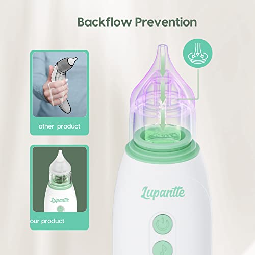 Baby Electric Nasal Aspirator, Lupantte Rechargeable Baby Nose Sucker, Electric Nose Aspirator for Toddler, Clean Mucus/Snot, with Music and Light Function, 3 Gears Adjustable, 2 Different Nozzles