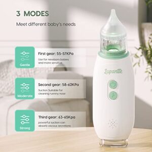 Baby Electric Nasal Aspirator, Lupantte Rechargeable Baby Nose Sucker, Electric Nose Aspirator for Toddler, Clean Mucus/Snot, with Music and Light Function, 3 Gears Adjustable, 2 Different Nozzles