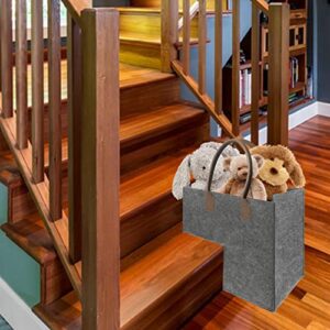 YOCOMEY 2 Pack Foldable L-Shape Stair Basket Organizer, Collapsible Fabric Staircase Storage Organizer with Faux Leather Handles, Large Stair Step Basket Bin for Laundry Toys Household Items (Brown)