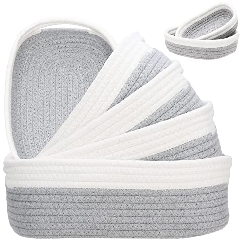 HLWDFLZ 7 Piece Cotton Rope Woven Basket Set - Woven Storage Basket Pets Toy Cotton Rope Basket for Organizing, Small Basket for Montessori, Dog Cat Toy Box, Baby Nursery (White/Gray)