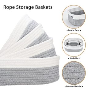 HLWDFLZ 7 Piece Cotton Rope Woven Basket Set - Woven Storage Basket Pets Toy Cotton Rope Basket for Organizing, Small Basket for Montessori, Dog Cat Toy Box, Baby Nursery (White/Gray)