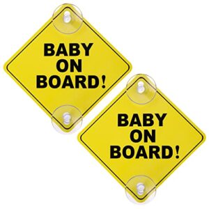 cobee Baby on Board Signs with Double Suction Cups, 2pcs 5"x5" Reusable Safety Car Warning Signs Baby on Board, Durable Kids on Board Car Sign, Baby in Car Sticker for Car Window Cling