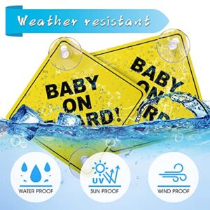 cobee Baby on Board Signs with Double Suction Cups, 2pcs 5"x5" Reusable Safety Car Warning Signs Baby on Board, Durable Kids on Board Car Sign, Baby in Car Sticker for Car Window Cling