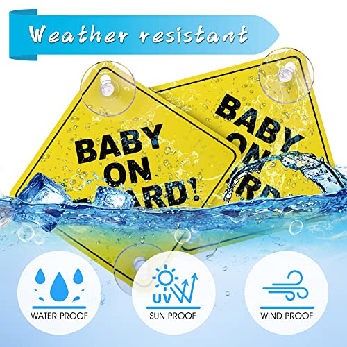 cobee Baby on Board Signs with Double Suction Cups, 2pcs 5"x5" Reusable Safety Car Warning Signs Baby on Board, Durable Kids on Board Car Sign, Baby in Car Sticker for Car Window Cling