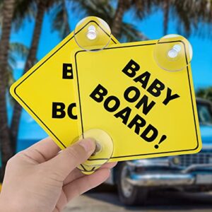 cobee Baby on Board Signs with Double Suction Cups, 2pcs 5"x5" Reusable Safety Car Warning Signs Baby on Board, Durable Kids on Board Car Sign, Baby in Car Sticker for Car Window Cling