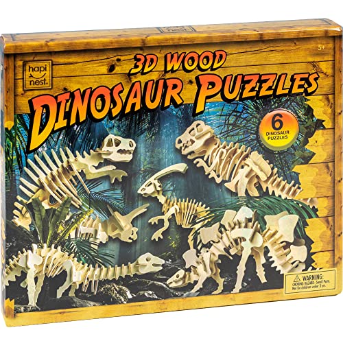 Hapinest 3D Wooden Dinosaur Model Puzzles (Makes 6 Dinos) Crafts for Kids Boys and Girls Ages 5 6 7 8 9 10 11 12 Years Old and Up