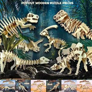 Hapinest 3D Wooden Dinosaur Model Puzzles (Makes 6 Dinos) Crafts for Kids Boys and Girls Ages 5 6 7 8 9 10 11 12 Years Old and Up