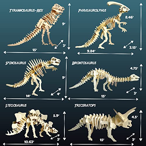 Hapinest 3D Wooden Dinosaur Model Puzzles (Makes 6 Dinos) Crafts for Kids Boys and Girls Ages 5 6 7 8 9 10 11 12 Years Old and Up