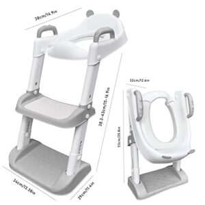 Potty Training Toilet Seat with Step Stool Ladder for Kids and Toddler Boys Girls - Soft Padded Seat with Foldable Anti-Slip Wide Step and Safety Handles - Gray