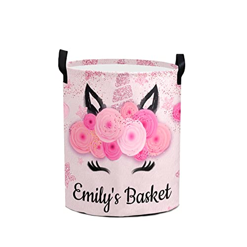 Unicorn Personalized Freestanding Laundry Hamper, Custom Waterproof Collapsible Drawstring Basket Storage Bins with Handle for Clothes