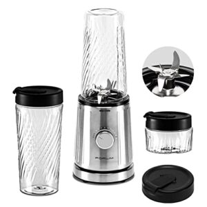 forlim personal blender for shakes and smoothies, portable smoothie blender with 5 speeds & pulse,800-watt, 8 fins turbo blades, (2) 34 oz + (1)12 oz bpa-free tritan travel cups, (3) to-go lids, stainless steel silver