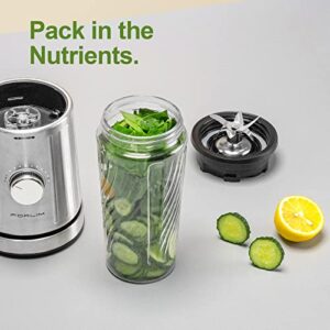 FORLIM Personal Blender for Shakes and Smoothies, Portable Smoothie Blender with 5 Speeds & Pulse,800-Watt, 8 Fins Turbo Blades, (2) 34 Oz + (1)12 Oz BPA-Free Tritan Travel Cups, (3) To-Go Lids, Stainless Steel Silver