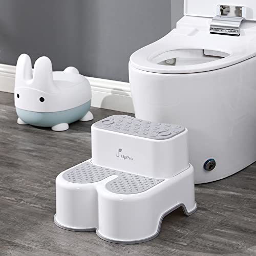 UpPro 2 in 1 Anti Slip Bunny Step Stool, Detachable Double Up Kids Step Stool, Wide Step Toddler Step Stool, Kids Step Stool for Toilet Potty Training, Kitchen, and Bathroom (Grey)