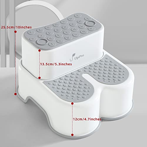 UpPro 2 in 1 Anti Slip Bunny Step Stool, Detachable Double Up Kids Step Stool, Wide Step Toddler Step Stool, Kids Step Stool for Toilet Potty Training, Kitchen, and Bathroom (Grey)