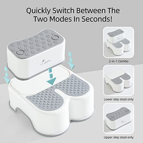 UpPro 2 in 1 Anti Slip Bunny Step Stool, Detachable Double Up Kids Step Stool, Wide Step Toddler Step Stool, Kids Step Stool for Toilet Potty Training, Kitchen, and Bathroom (Grey)