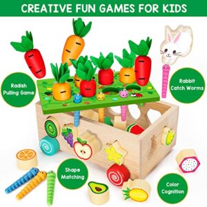 BAYSING Montessori Toys for 2,3,4 Year Old Baby Boys and Girls, Carrots Harvest Game, Wooden Shape Sorting Toys Gifts for Toddlers, Kids Age 1-3, Wood Preschool Learning Fine Motor Skills Game