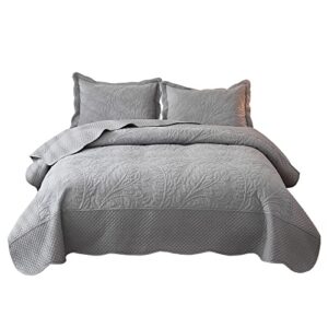 marcielo 3-piece 100% cotton oversized bedspread set coverlet set lightweight quilt set embroidery farmhouse bedding set (noble grey, queen (100"x106"))