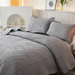 MarCielo 3-Piece 100% Cotton Oversized Bedspread Set Coverlet Set Lightweight Quilt Set Embroidery Farmhouse Bedding Set (Noble Grey, Queen (100"x106"))