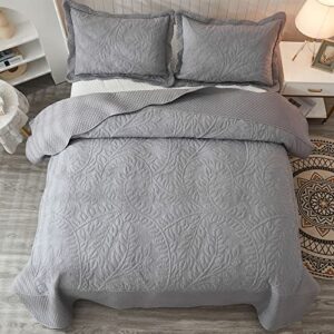 MarCielo 3-Piece 100% Cotton Oversized Bedspread Set Coverlet Set Lightweight Quilt Set Embroidery Farmhouse Bedding Set (Noble Grey, Queen (100"x106"))