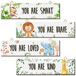 chunful 4 pieces baby nursery decor unframed wall art bedroom decor motivational inspirational girls room decor adorable wall decor with inspirational quotes for boys girls (woodland animal)