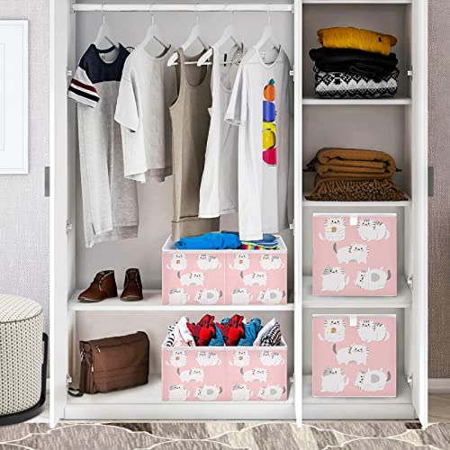 Emelivor Cute Cat Cube Storage Bin Collapsible Storage Bins Waterproof Toy Basket for Cube Organizer Bins for Kids Toys Nursery Closet Shelf Book Office Home - 11.02x11.02x11.02 IN