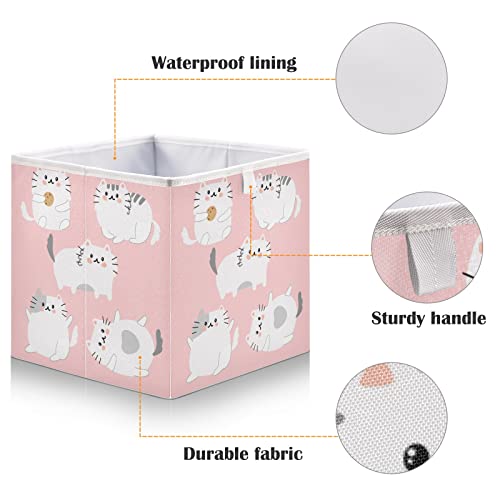 Emelivor Cute Cat Cube Storage Bin Collapsible Storage Bins Waterproof Toy Basket for Cube Organizer Bins for Kids Toys Nursery Closet Shelf Book Office Home - 11.02x11.02x11.02 IN