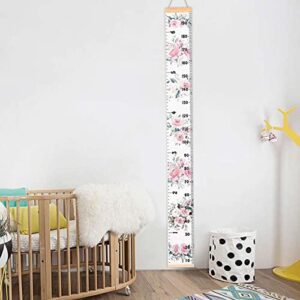 Baby Growth Chart, Height Wall Chart for Kids, Wooden Frame Canvas Measurement Hanging Ruler for Child’s Room Decoration 79 x 7.9in(Flower)