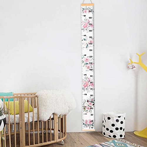 Baby Growth Chart, Height Wall Chart for Kids, Wooden Frame Canvas Measurement Hanging Ruler for Child’s Room Decoration 79 x 7.9in(Flower)