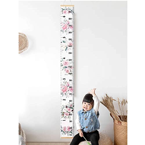 Baby Growth Chart, Height Wall Chart for Kids, Wooden Frame Canvas Measurement Hanging Ruler for Child’s Room Decoration 79 x 7.9in(Flower)