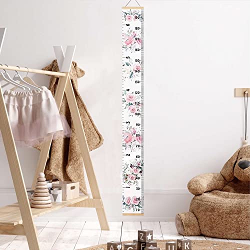 Baby Growth Chart, Height Wall Chart for Kids, Wooden Frame Canvas Measurement Hanging Ruler for Child’s Room Decoration 79 x 7.9in(Flower)