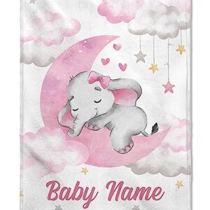 FLOCHIL Personalized Baby Blankets, Custom Baby Blanket - Baby Blanket with Name for Girls, Best Gift for Baby, Newborn Elephants Plush Fleece (30x40)