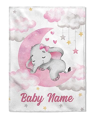 FLOCHIL Personalized Baby Blankets, Custom Baby Blanket - Baby Blanket with Name for Girls, Best Gift for Baby, Newborn Elephants Plush Fleece (30x40)