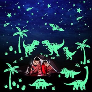 dinosaur room decor for boys, glow in the dark stickers, dinosaur wall decals, footprints, eggs, animal tree glow in the dark stars for kids toddler girls bedroom, living room