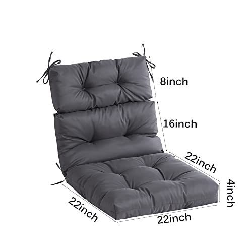 Tiita Outdoor/Indoor High Back Chair Cushion with Ties All Weather Chair Cushion Lounge Chair Cushions Deep Seat Patio Cushions Wicker Tufted Pillow for Outdoor Furniture （Dark Grey, 44x22 inch）