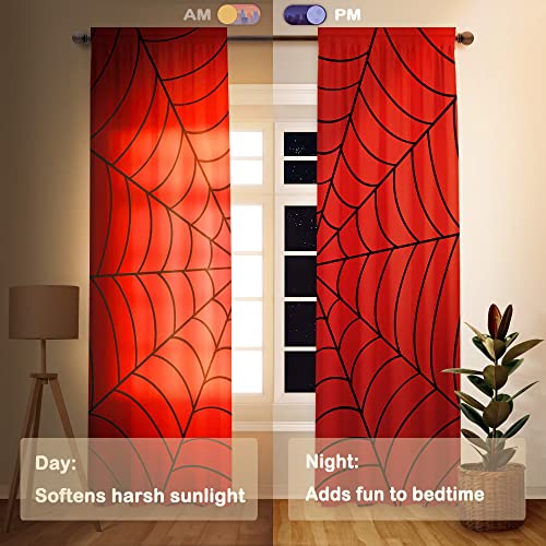 Allenjoy Superhero Spider Web Children Red Window Curtains for Boy Kids Baby Room Bedroom Nursery Toddler Home Office Decor Decorations Durable Fabric Machine Washable 82 in x 84 in