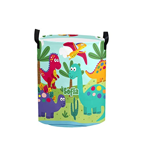 Personalized Laundry Basket Hamper,Cute Dinosaur,Collapsible Storage Baskets with Handles for Kids Room,Clothes, Nursery Decor