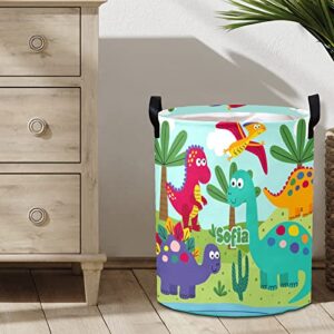 Personalized Laundry Basket Hamper,Cute Dinosaur,Collapsible Storage Baskets with Handles for Kids Room,Clothes, Nursery Decor