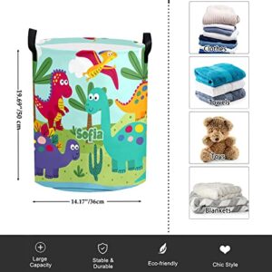 Personalized Laundry Basket Hamper,Cute Dinosaur,Collapsible Storage Baskets with Handles for Kids Room,Clothes, Nursery Decor