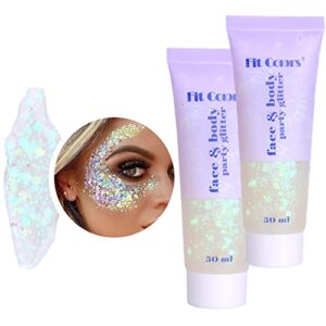 body glitter gel,face glitters gel,mermaid sequins liquid glitter makeup for body hair face nail eyeshadow,long lasting sparkling (06# white-2pcs)