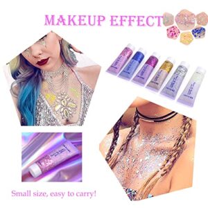 Body Glitter Gel,Face Glitters Gel,Mermaid Sequins Liquid Glitter Makeup for Body Hair Face Nail Eyeshadow,Long Lasting Sparkling (06# White-2PCS)