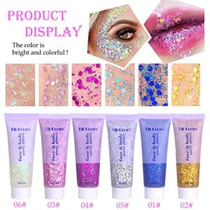 Body Glitter Gel,Face Glitters Gel,Mermaid Sequins Liquid Glitter Makeup for Body Hair Face Nail Eyeshadow,Long Lasting Sparkling (06# White-2PCS)