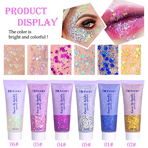 Body Glitter Gel,Face Glitters Gel,Mermaid Sequins Liquid Glitter Makeup for Body Hair Face Nail Eyeshadow,Long Lasting Sparkling (06# White-2PCS)