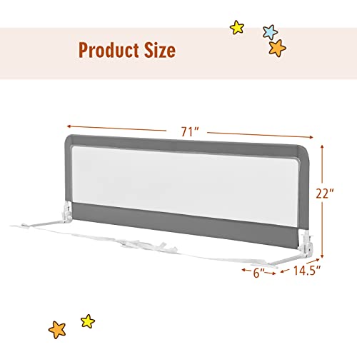 HONEY JOY Bed Rail for Toddlers, 71-in Extra Long, Portable Safety Bed Guardrail w/Double Safety Child Lock, Foldable Baby Bed Rail Guard, Fit King & Queen Full Twin Size Bed Mattress(Gray, Pack 1)