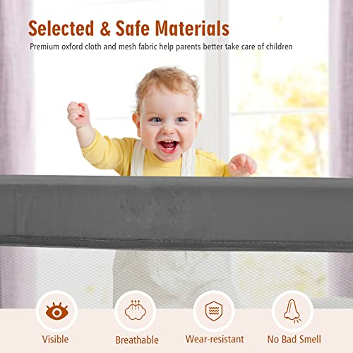 HONEY JOY Bed Rail for Toddlers, 71-in Extra Long, Portable Safety Bed Guardrail w/Double Safety Child Lock, Foldable Baby Bed Rail Guard, Fit King & Queen Full Twin Size Bed Mattress(Gray, Pack 1)