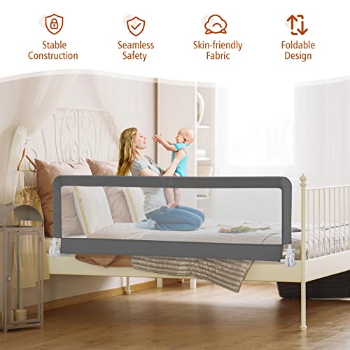 HONEY JOY Bed Rail for Toddlers, 71-in Extra Long, Portable Safety Bed Guardrail w/Double Safety Child Lock, Foldable Baby Bed Rail Guard, Fit King & Queen Full Twin Size Bed Mattress(Gray, Pack 1)