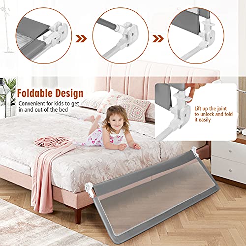 HONEY JOY Bed Rail for Toddlers, 71-in Extra Long, Portable Safety Bed Guardrail w/Double Safety Child Lock, Foldable Baby Bed Rail Guard, Fit King & Queen Full Twin Size Bed Mattress(Gray, Pack 1)