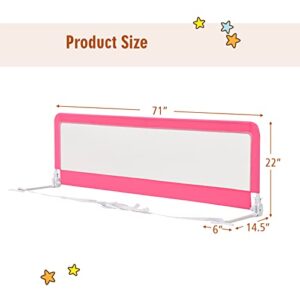 HONEY JOY Bed Rail for Toddlers, 71-in Extra Long, Portable Safety Bed Guardrail w/Double Safety Child Lock, Foldable Baby Bed Rail Guard, Fit King & Queen Full Twin Size Bed Mattress(Pink, Pack 1)