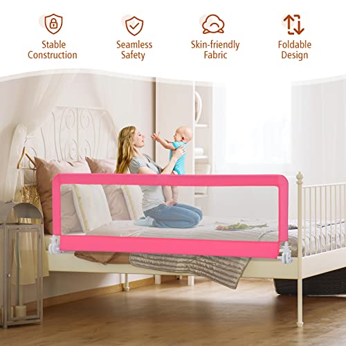 HONEY JOY Bed Rail for Toddlers, 71-in Extra Long, Portable Safety Bed Guardrail w/Double Safety Child Lock, Foldable Baby Bed Rail Guard, Fit King & Queen Full Twin Size Bed Mattress(Pink, Pack 1)