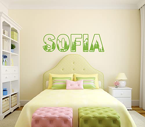 Forest Bear Custom Name Vinyl Wall Decal Sticker Art for Boys and Girls, Mountain Trees Woodland Theme Bedroom and Nursery Room Decor for Kids